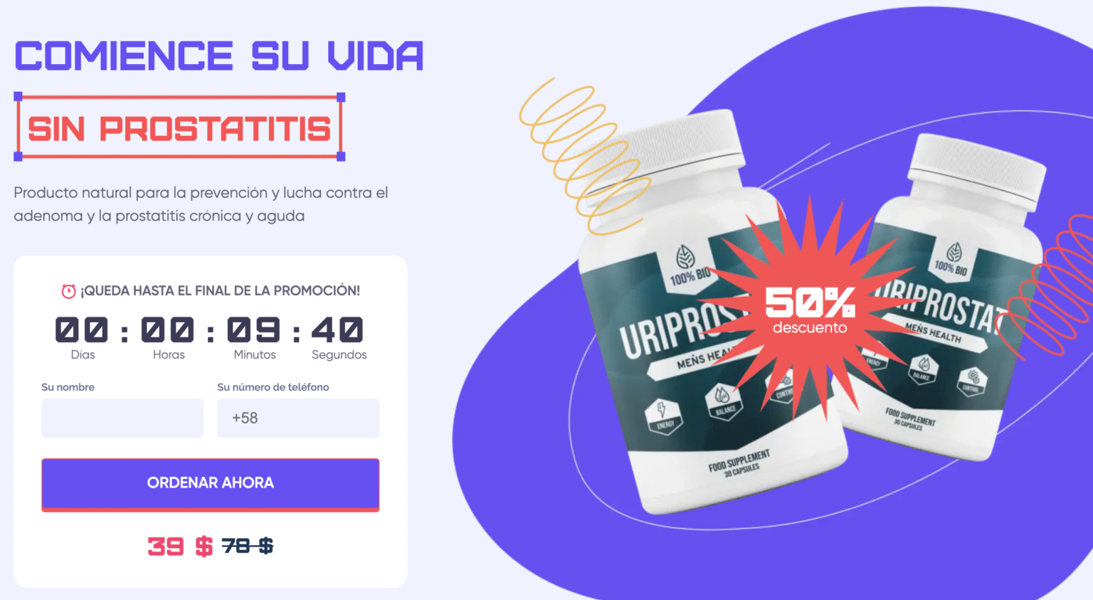 Uriprostat Cápsula de próstata para restablecer el equilibrio