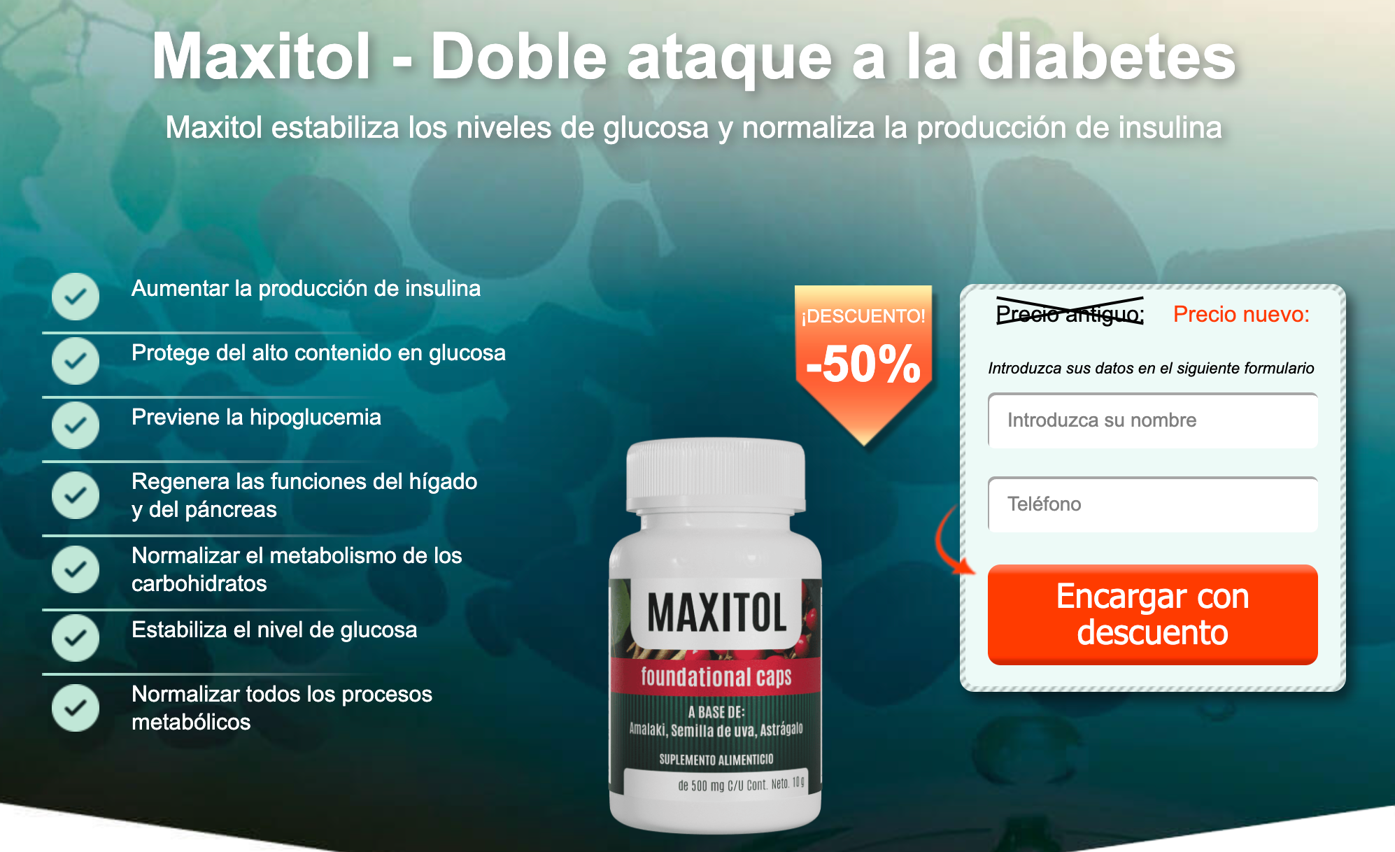Maxitol Cápsulas para la diabetes para mantener el equilibrio de la glucosa